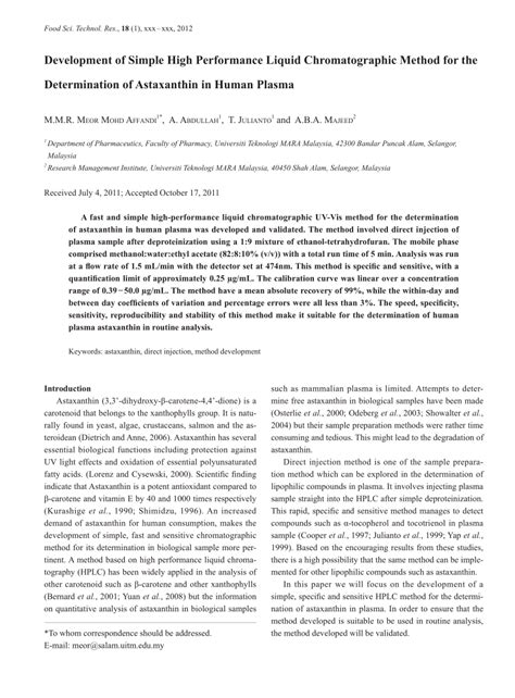 Pdf Development Of Simple High Performance Liquid Chromatographic Method For The Determination
