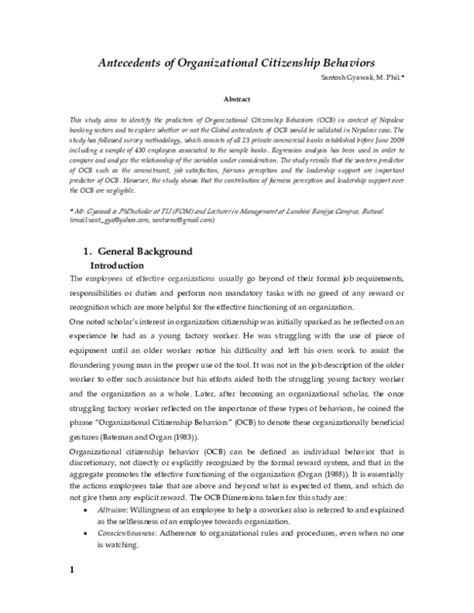 Pdf Antecedents Of Organizational Citizenship Behaviors