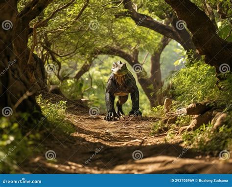 Ai Generated Illustration Wildlife Concept Of Dragon On Komodo Island Forest At Camera Stock