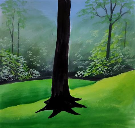 Drawing Tutorial How To Draw A Beautiful Tree In The Forest By Poster Colour Hive