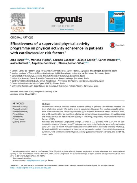 Pardo Et Al 2014 Effectiveness Supervised Pa Programme Pdf Barcelona Catalonia