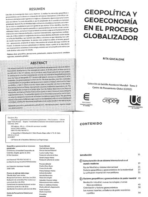 Geopolitica Y Geoeconomia En El Proceso Globalizador Caps 1 Y 2 Pdf