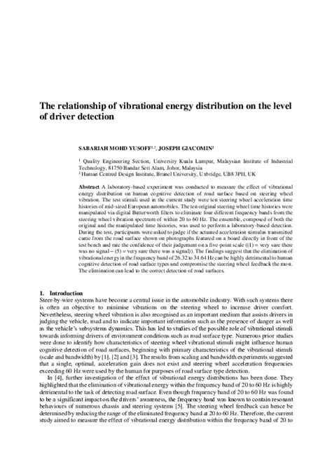 Pdf The Relationship Of Vibrational Energy Distribution On The Level Of Driver Detection