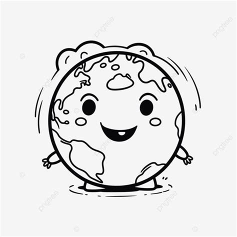 만화 지구 캐릭터와 지구 색칠 페이지 벡터 기본 간단한 귀여운 만화 절약 지구 개요 흰색 배경에 고립 어린이 색칠 페이지 Png 일러스트 및 벡터 에 대한 무료