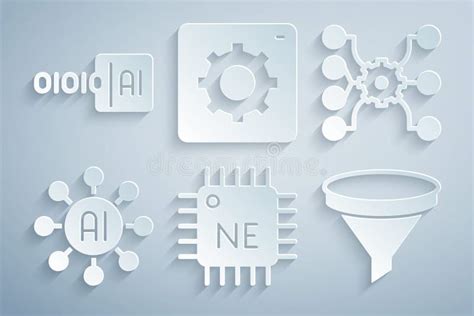 Set Processor Cpu Neural Network Funnel Filter Computer Api Interface And Binary Code Icon