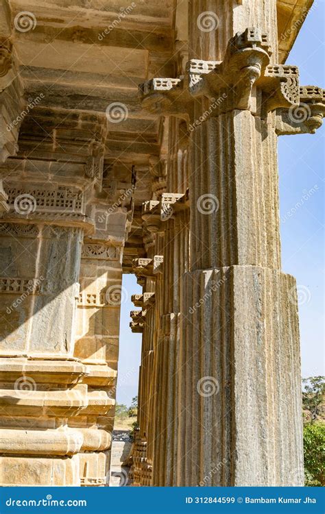 Ancient Temple Stone Pillars Unique Architecture At Morning Stock Image