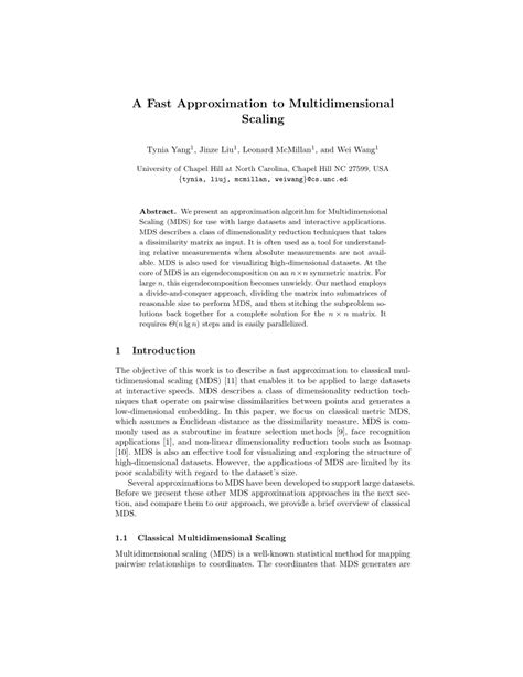 Pdf A Fast Approximation To Multidimensional Scaling