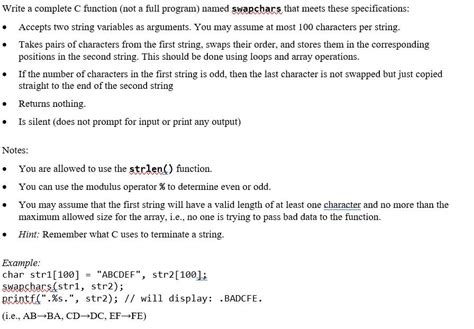 Solved Write A Complete C Function Not A Full Program Chegg