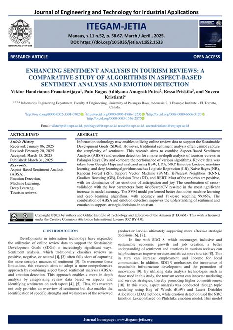 Pdf Enhancing Sentiment Analysis In Tourism Reviews A Comparative