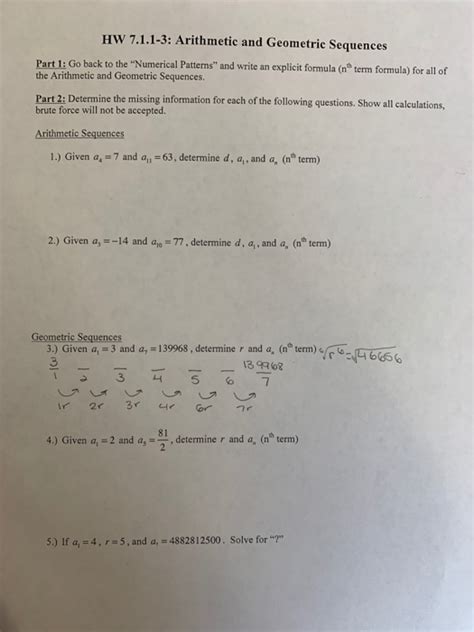 Solved Hw 7 1 1 3 Arithmetic And Geometric Sequences Part Chegg