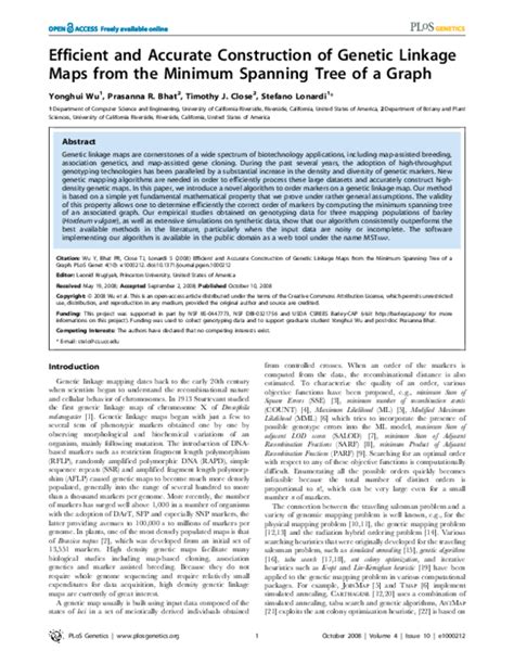 Pdf Efficient And Accurate Construction Of Genetic Linkage Maps From
