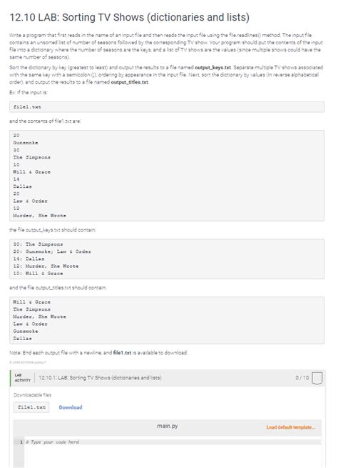Solved 1210 Lab Sorting Tv Shows Dictionaries And Lists