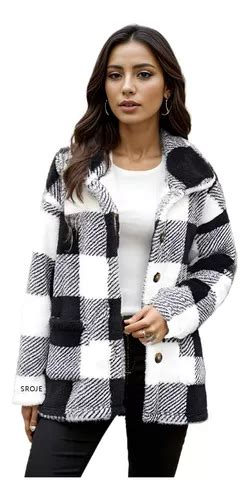 W Sroje Jaqueta Pelúcia Xadrez Botões Bolsos B4 Parcelamento Sem Juros