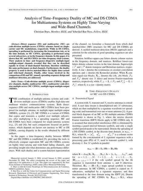 Pdf Analysis Of Time Frequency Duality Of Mc And Ds Cdma For Multiantenna Systems On Highly