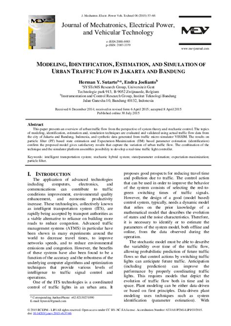 Pdf Modeling Identification Estimation And Simulation Of Urban Traffic Flow In Jakarta And
