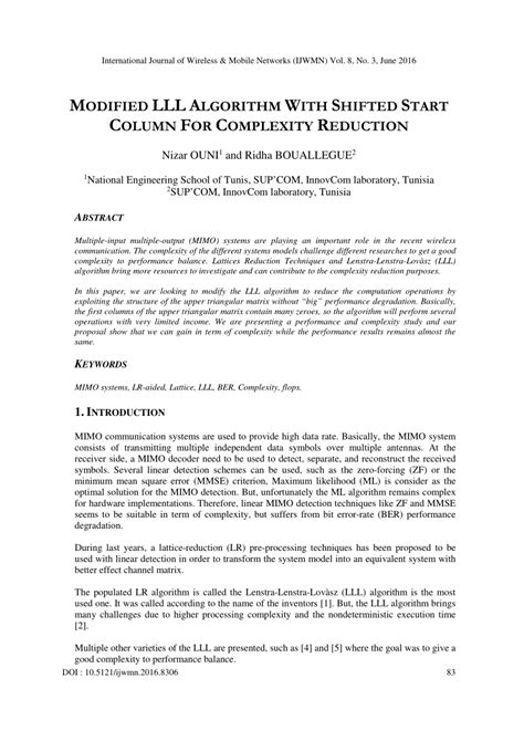 Pdf Modified Lll Algorithm With Shifted Start Column For Complexity