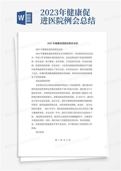 2023年健康促进医院例会总结Word模板下载 编号lkyzbeza 熊猫办公