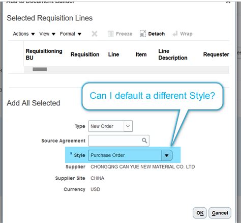 Defaulting Document Style While Processing Purchase Requisition — Cloud Customer Connect
