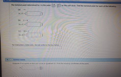 Solved On The Unit Circle Find The Terminal Point For Each Chegg Com