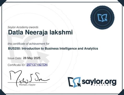 Completed Bi And Analytics Course From Saylor Academy Datla Neeraja Lakshmi Posted On The
