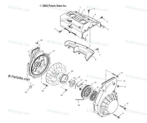 Polaris Snowmobile 2004 Oem Parts Diagram For Blower Housing And Recoil Starter