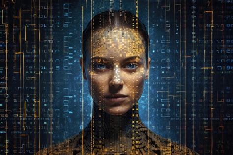 Premium Ai Image Female Face Against Binary Code Artificial
