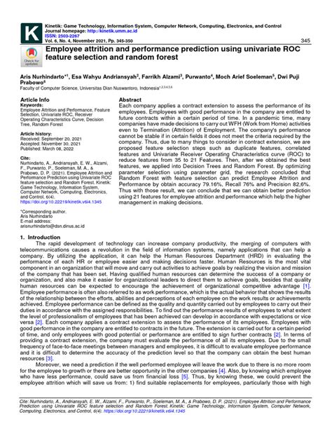 Employee Attrition And Performance Prediction Using Univariate Roc Feature Selection And Random