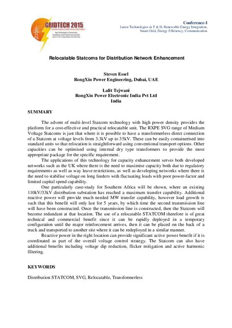 Pdf Relocatable Statcom For Distribution Grid