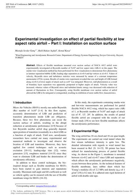Pdf Experimental Investigation On Effect Of Partial Flexibility At Low Aspect Ratio Airfoil