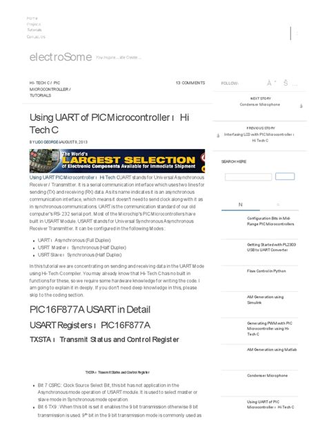 using uart of pic microcontroller with hi tech c pdf areas of computer science computer