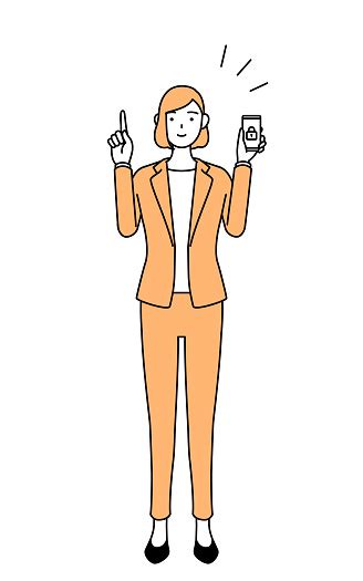 양복을 입은 사업가가 휴대폰의 보안 조치를 취하는 간단한 선 그리기 그림 여자에 대한 스톡 벡터 아트 및 기타 이미지 여자 전신 한 명의 여자만 Istock