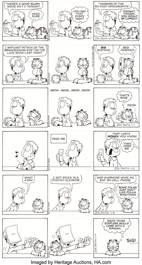 Jim Davis Garfield Consecutive Daily Comic Strip Original Art Group