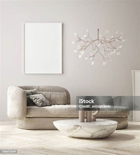 현대적인 인테리어 배경 거실 아르 데코 스타일 3d 렌더 3d 일러스트레이션의 포스터 프레임을 모의 공란에 대한 스톡 사진 및 기타 이미지 Istock