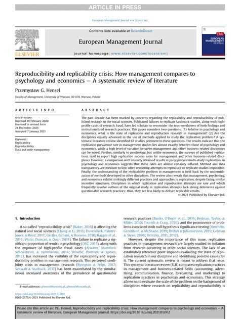 Pdf Reproducibility And Replicability Crisis How Management Compares