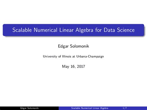 Scalable Numerical Linear Algebra For Data Science Lecture Notes