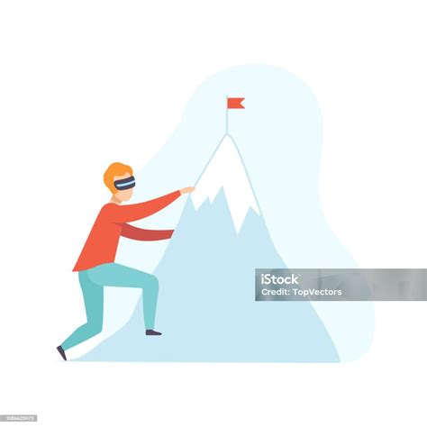 남자 사람 현실 시각화 및 시뮬레이션 벡터 그림 흰색 배경에 대 한 광학 장치를 사용 하 여 가상 현실 디지털 안경을 쓰고 산 등반 가상현실에 대한 스톡 벡터 아트 및 기타