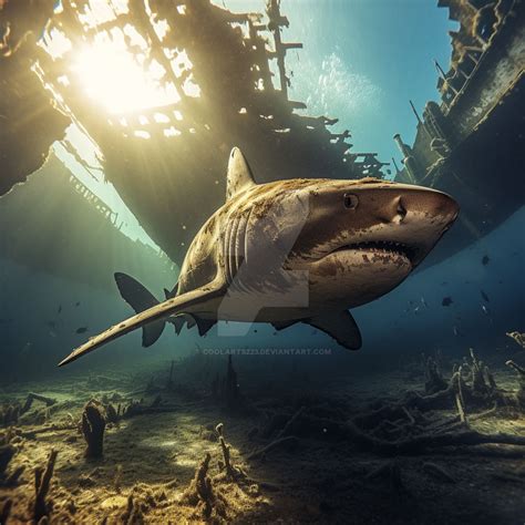 Shark Near Sunken Rusty Shipwrecks On The Bottom By Coolarts223 On Deviantart
