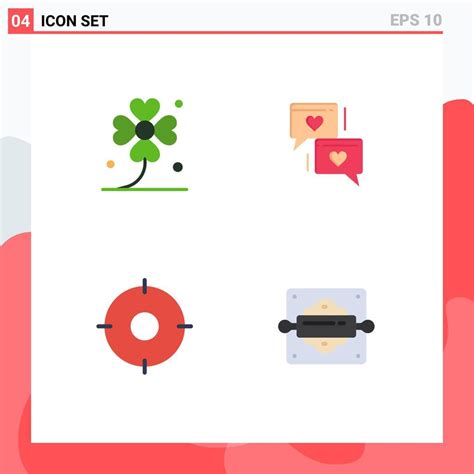 Mobile Interface Flat Icon Set Of 4 Pictograms Of Clover Circle Irish Love Position Editable