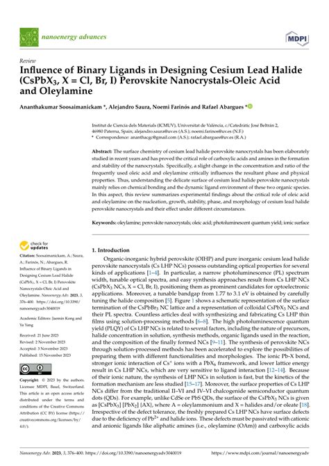 Pdf Influence Of Binary Ligands In Designing Cesium Lead Halide