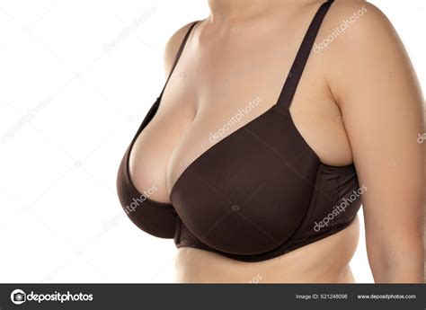 Woman Large Breasts Bra White Background Stock Photo VGeorgiev