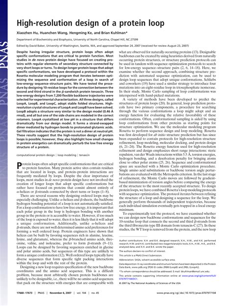 Pdf High Resolution Design Of A Protein Loop