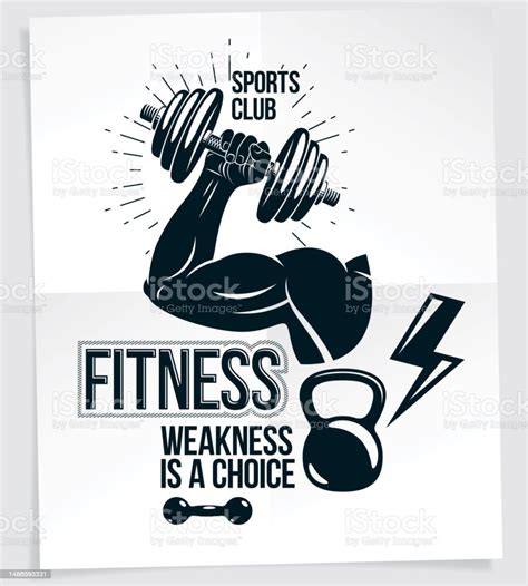 역도 클럽 홍보 전단지 운동 스포츠맨 팔뚝 팔 디스크 웨이트 덤벨 및 케틀 벨 스포츠 장비를 사용하여 만든 벡터 구성 약점은 선택 글자입니다 0명에 대한 스톡 벡터 아트 및