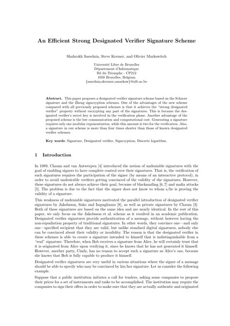 Pdf An Efficient Strong Designated Verifier Signature Scheme