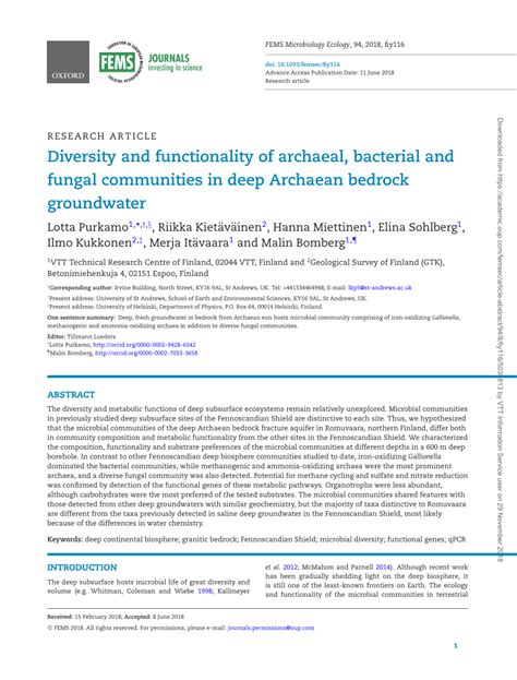 Pdf Diversity And Functionality Of Archaeal Bacterial And Fungal Communities In Deep Archaean