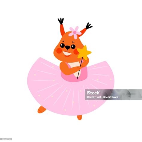 귀여운 작은 다람쥐 소녀 발레리나 댄스 고립 발레 댄서 아기 공주 캐릭터 점프 모션 우아한 다람쥐는 핑크 투투 드레스를 착용합니다 아름다운 아이 플랫 만화 벡터 일러스트 0