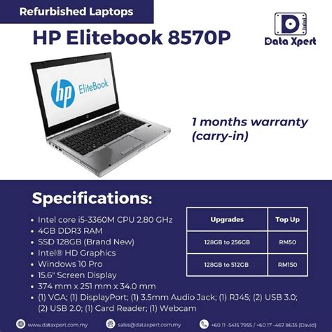 Refurbished Hp Elitebook 8570p Intel I5 3360m 4gb Ddr3 Ram Ssd 128gb