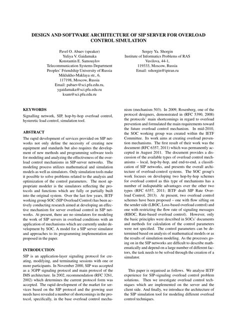 Pdf Design And Software Architecture Of Sip Server For Overload