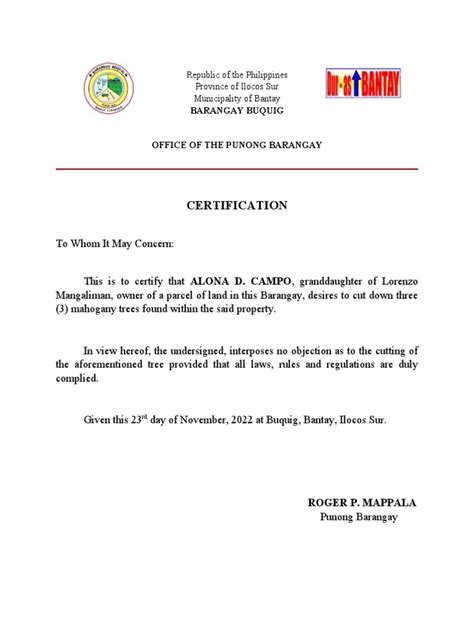 Tree Cutting Certificate Pdf