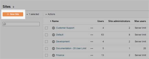 사이트 추가 또는 삭제 Tableau