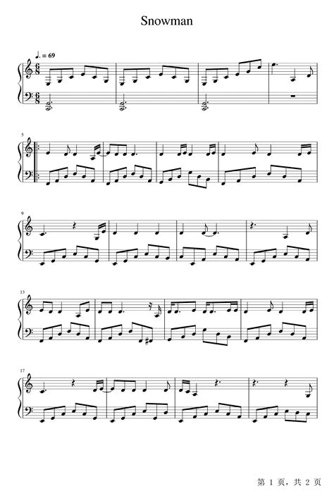 Snowman钢琴谱siac调流行钢琴谱五线谱独奏谱钢琴谱钢琴五线谱钢琴简谱钢琴弹唱谱钢琴声乐正谱钢琴视频教程—牛牛钢琴